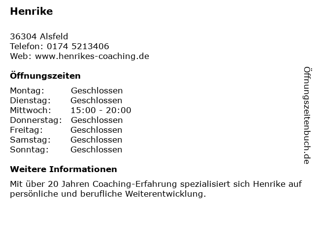 ᐅ Henrike in Alsfeld | Telefonnummer Öffnungszeiten Adresse