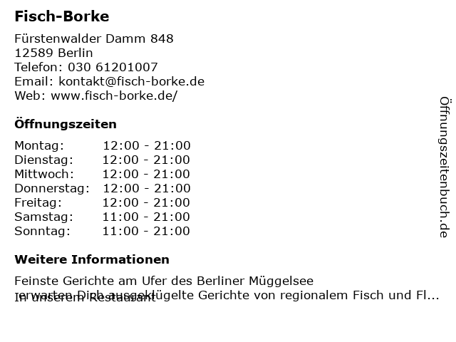 ᐅ Fisch-Borke in Berlin | Telefonnummer Öffnungszeiten Adresse