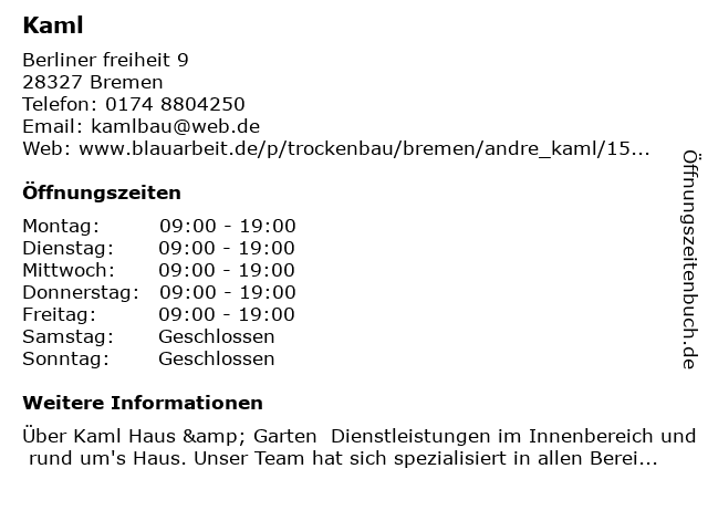 ᐅ Öffnungszeiten „Kaml“ | Berliner freiheit 9 in Bremen