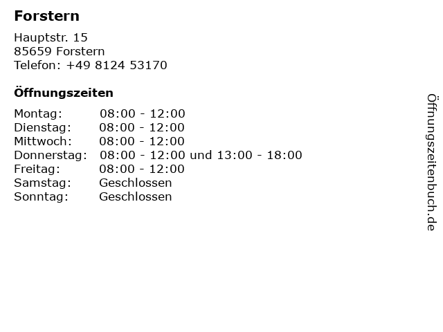 ᐅ Forstern in Forstern | Telefonnummer Öffnungszeiten Adresse