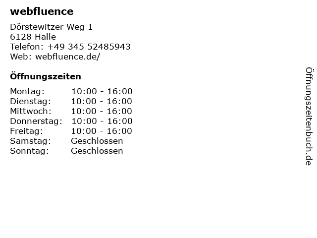 ᐅ Öffnungszeiten „webfluence“ | Dörstewitzer Weg 1 in Halle