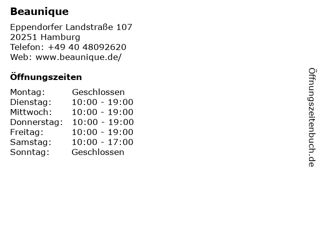 ᐅ Beaunique in Hamburg | Telefonnummer Öffnungszeiten Adresse