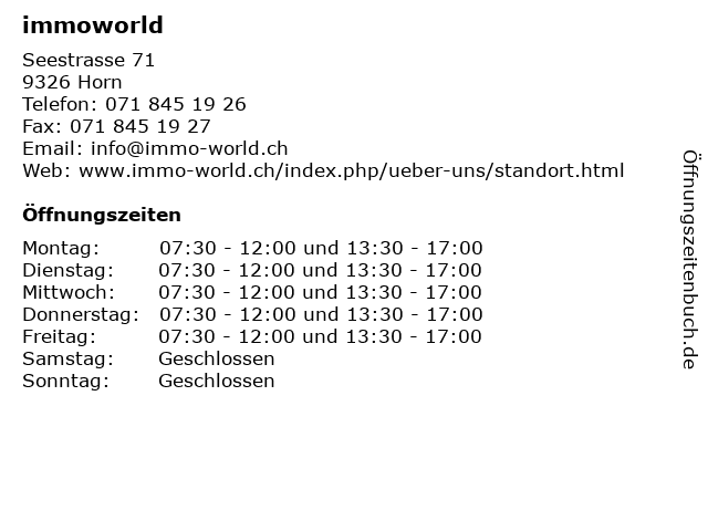 ᐅ Öffnungszeiten „immoworld“ | Seestrasse 71 in Horn