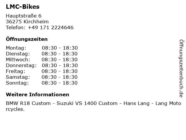 ᐅ LMC-Bikes in Kirchheim | Telefonnummer Öffnungszeiten Adresse