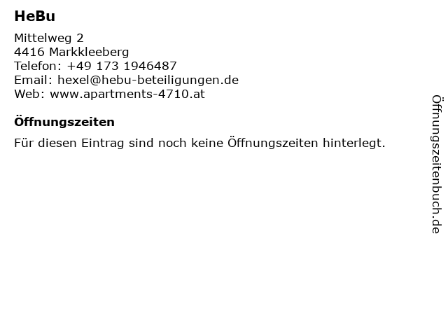 ᐅ Öffnungszeiten „HeBu“ | Mittelweg 2 in Markkleeberg