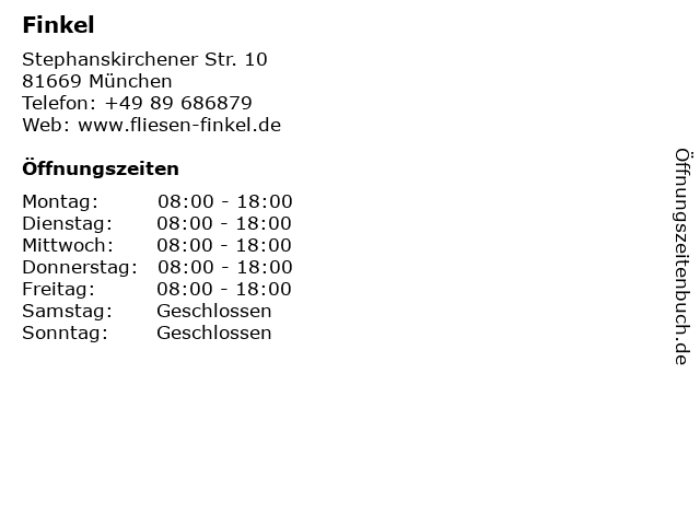 ᐅ Finkel in München | Telefonnummer Öffnungszeiten Adresse