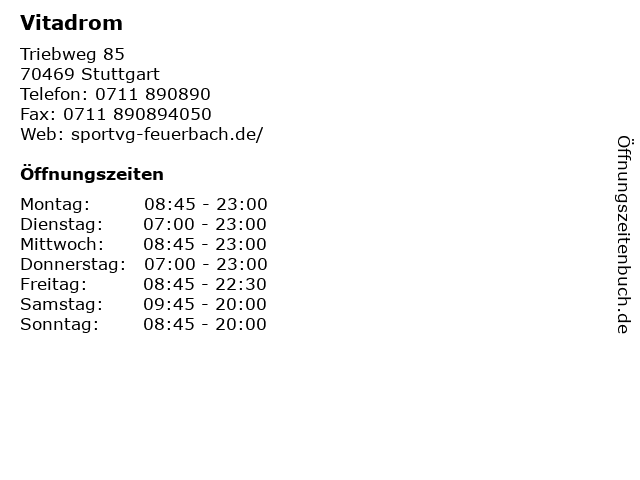 ᐅ Vitadrom in Stuttgart | Telefonnummer Öffnungszeiten Adresse