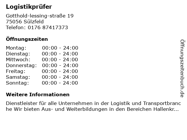 ᐅ Logistikprüfer in Sülzfeld | Telefonnummer Öffnungszeiten Adresse