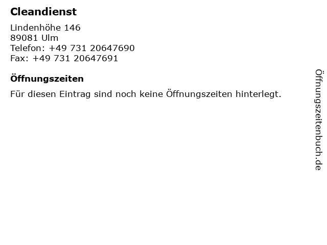 ᐅ Öffnungszeiten „Cleandienst“ | Lindenhöhe 146 in Ulm